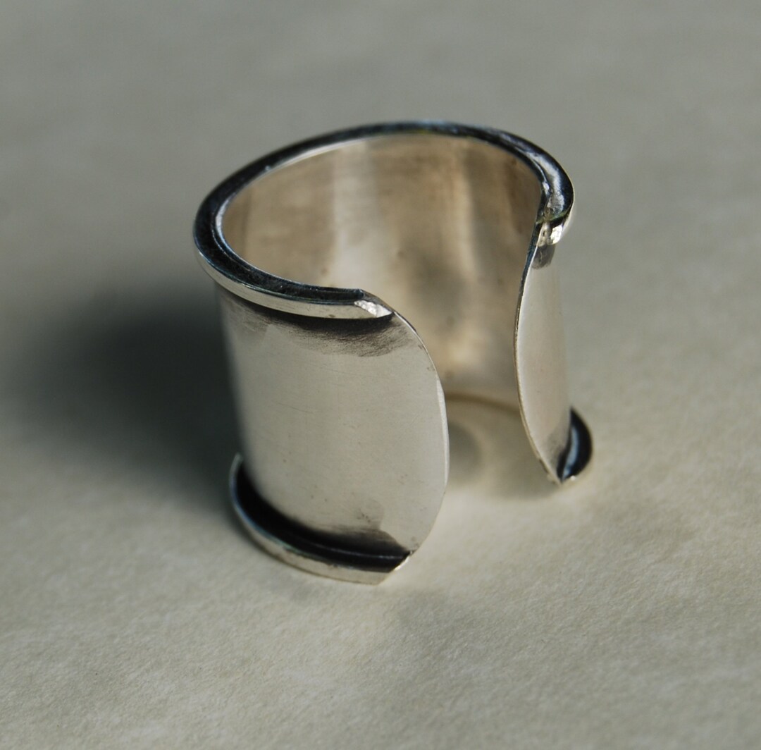 Wide Sterling Ring Adjustable Silver Ladies Ring Sleek Design Ring ...