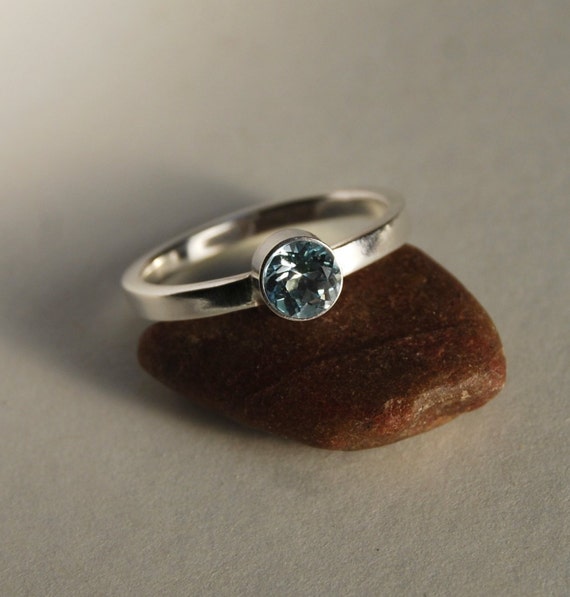 Engagement Ring / Bezel set stone / Silver Engagement Ring / | Etsy