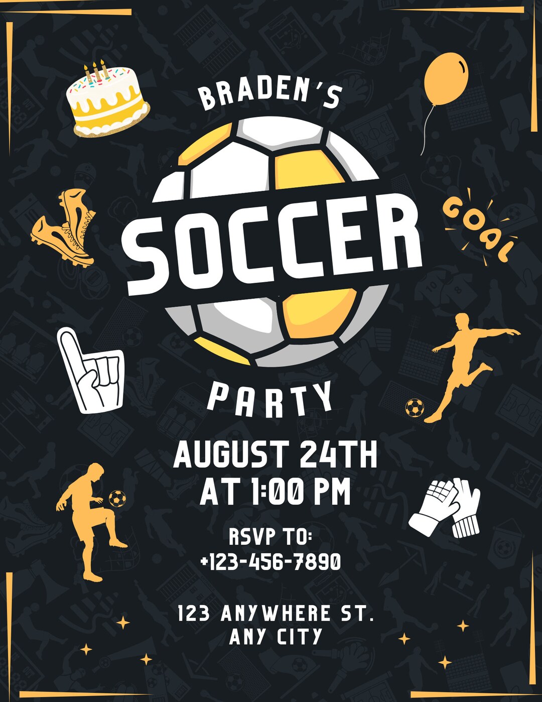 Editable Boy's Soccer Party Invitation, Text Invitation, Soccer Party ...