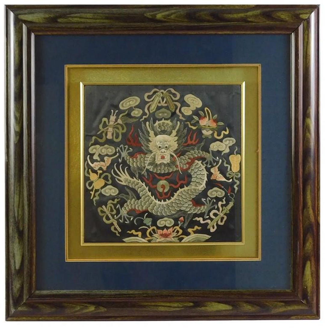 Embroidered Dragon Rank Badge, Chinese, 20th C., Silk Thread on Silk ...