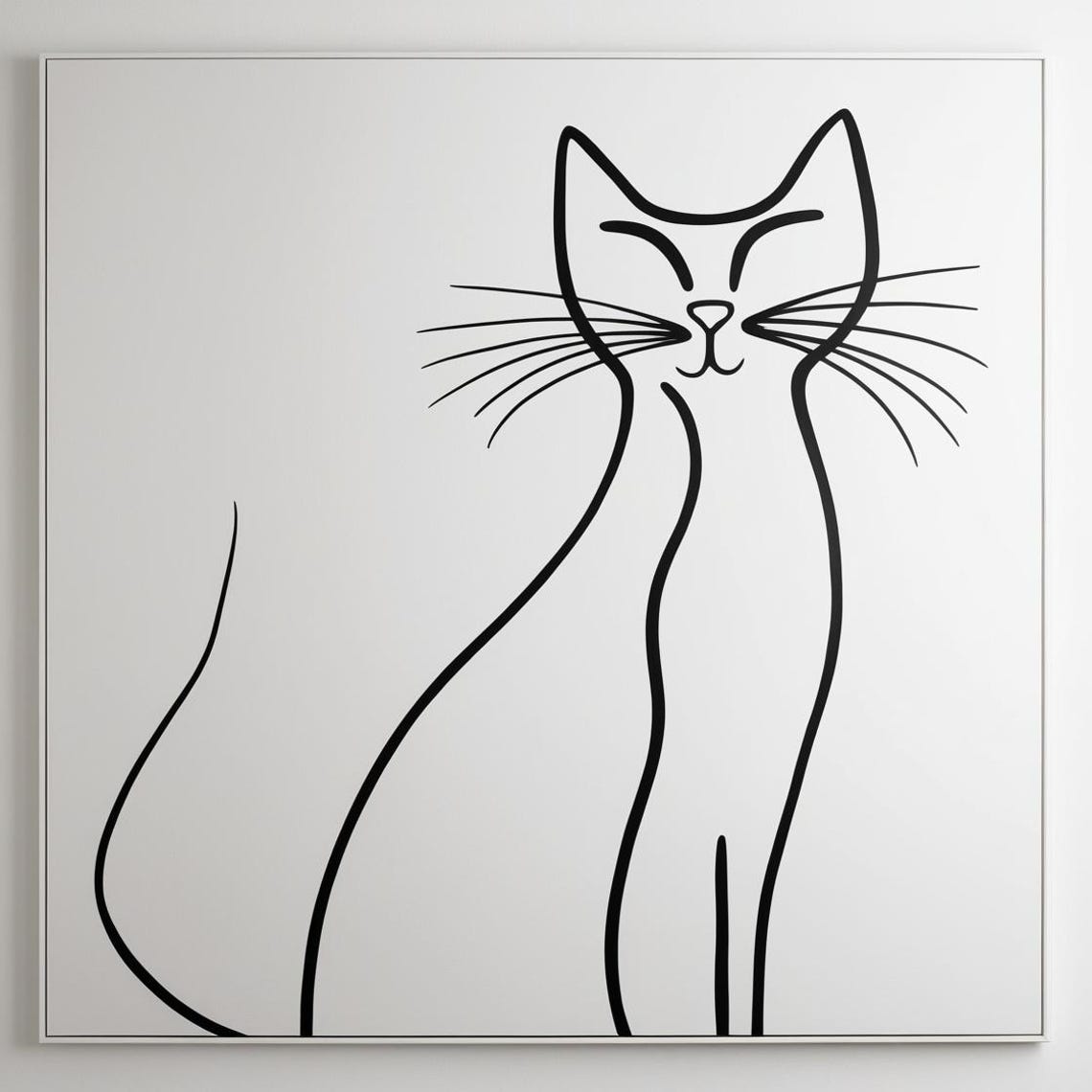 Cute Tabby Cat Design With a Single Line Drawing on White Background ...