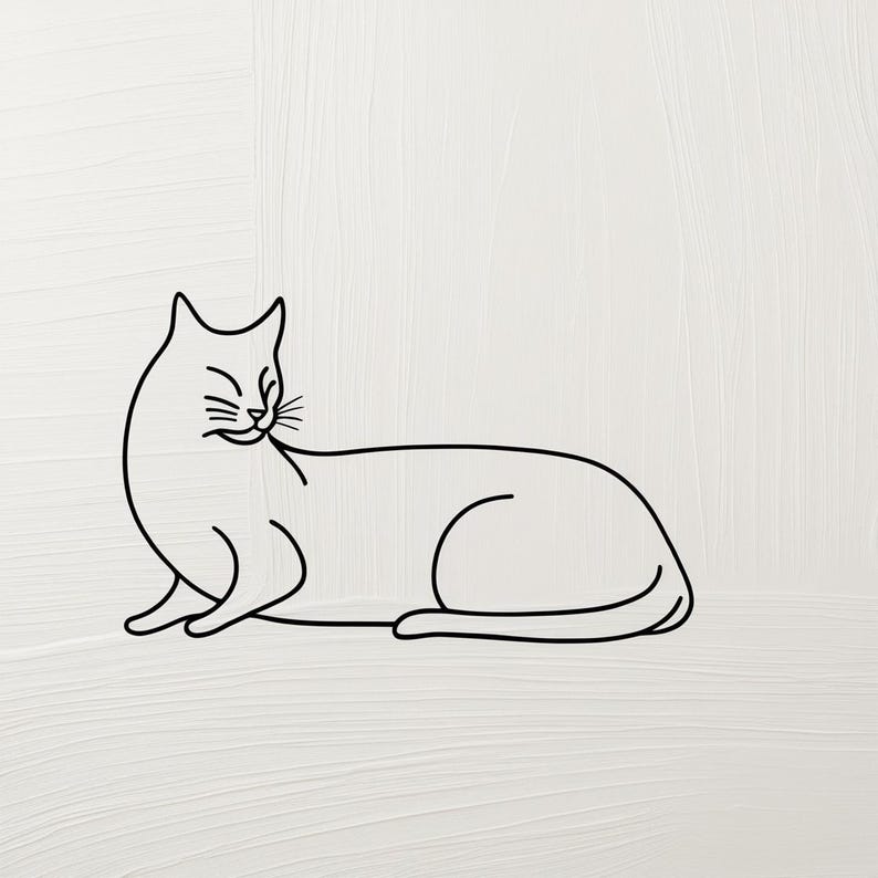 Cute Tabby Cat Design With a Single Line Drawing on White Background ...