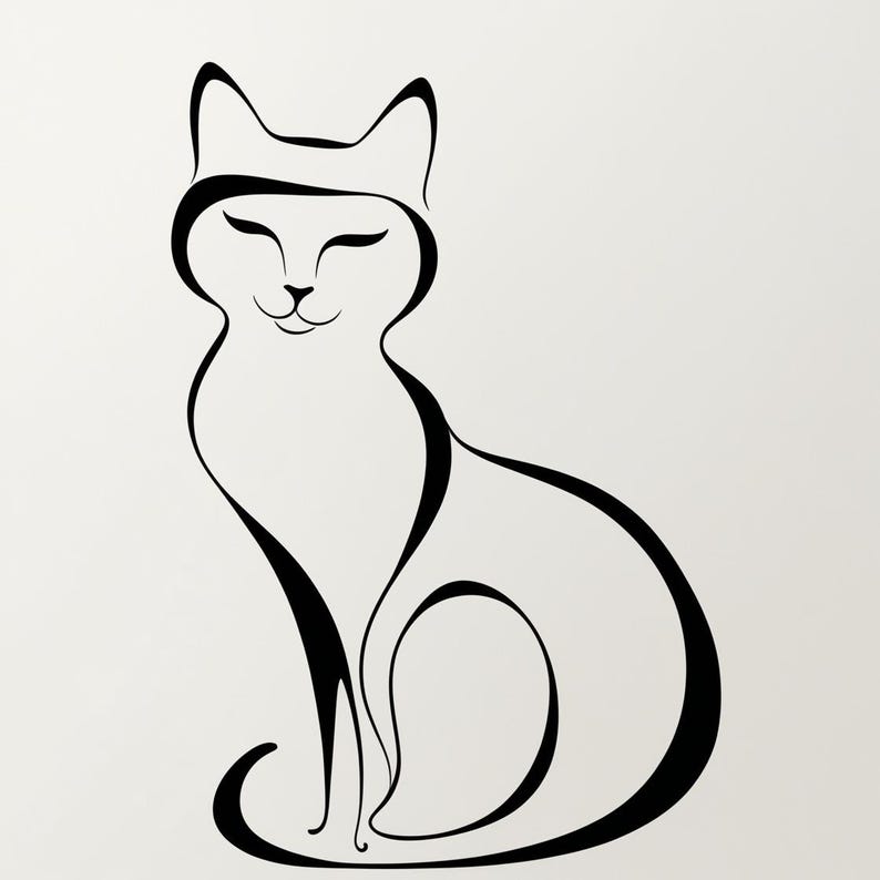 Cute Tabby Cat Design With a Single Line Drawing on White Background ...