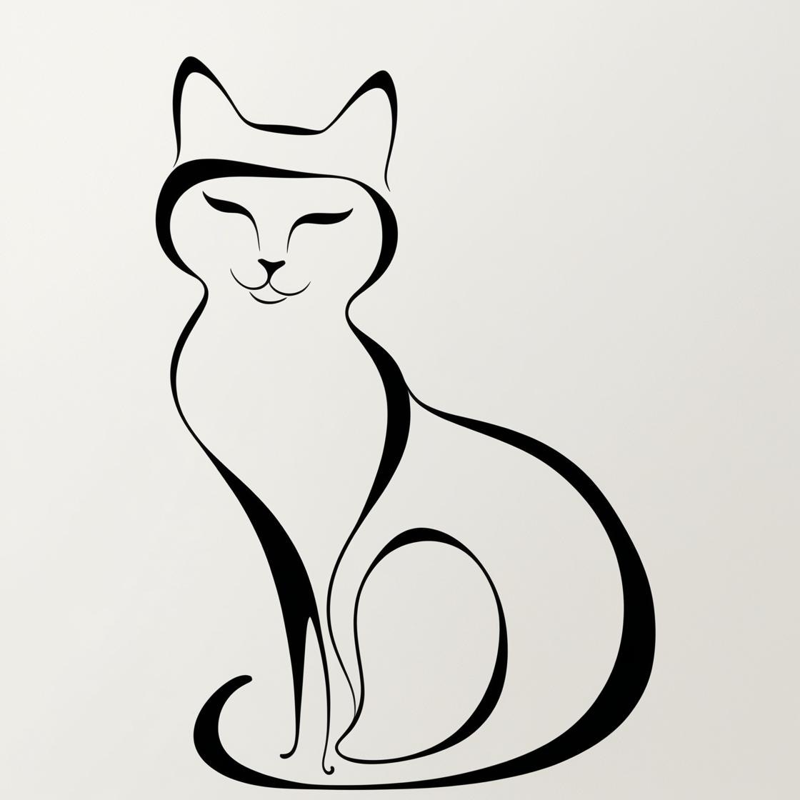 Cute Tabby Cat Design With a Single Line Drawing on White Background ...