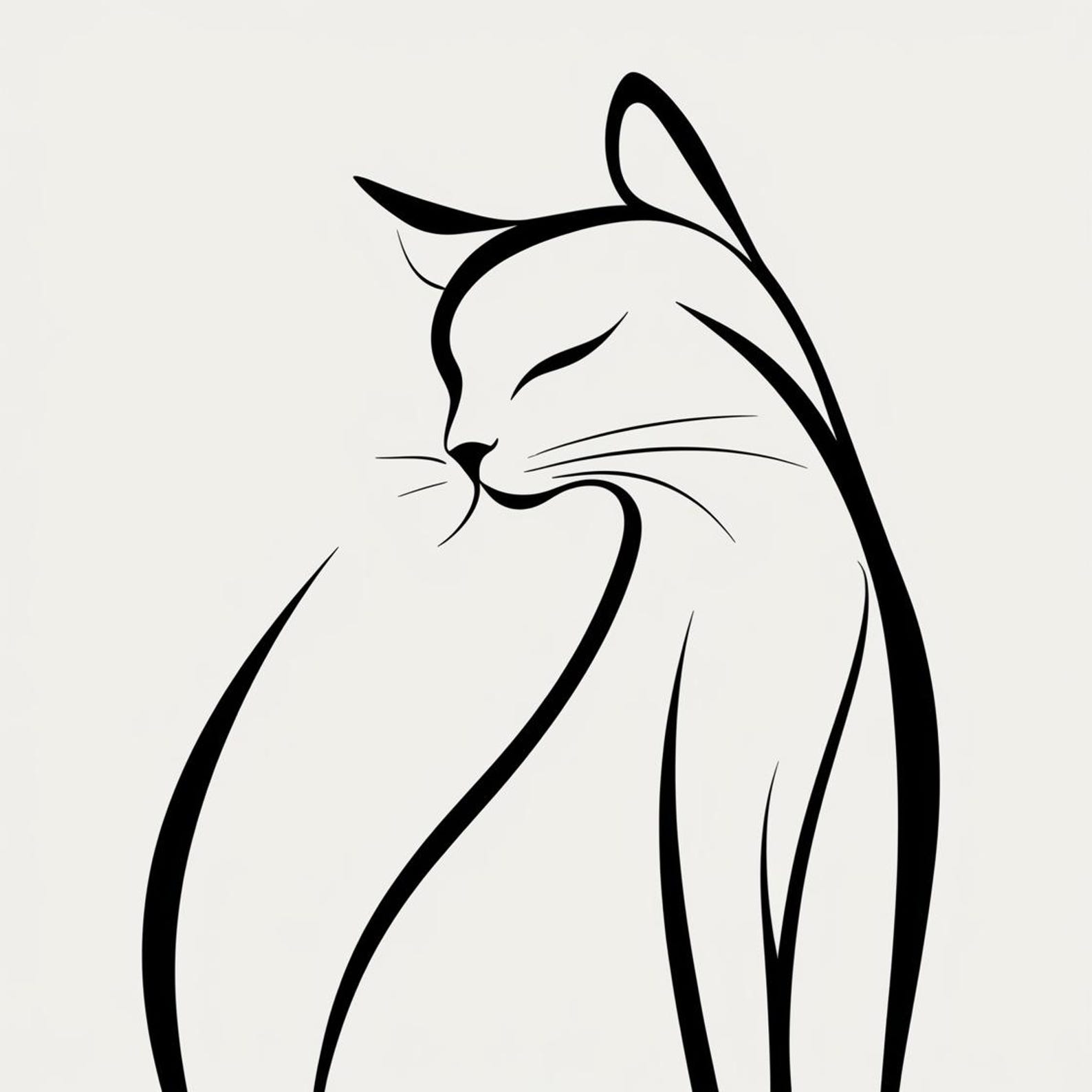 Cute Tabby Cat Design With a Single Line Drawing on White Background ...