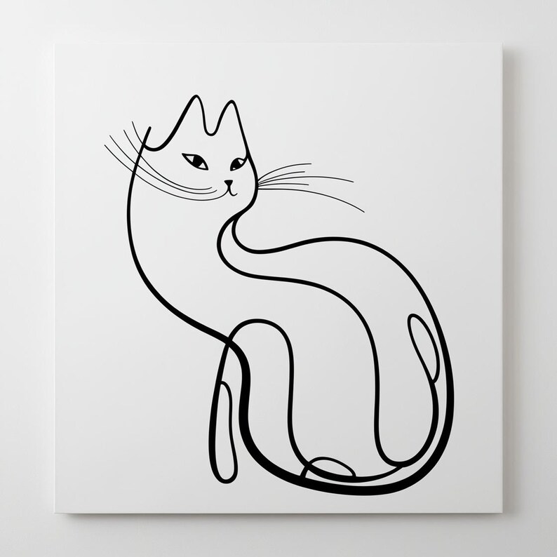 Cute Tabby Cat Design With a Single Line Drawing on White Background ...