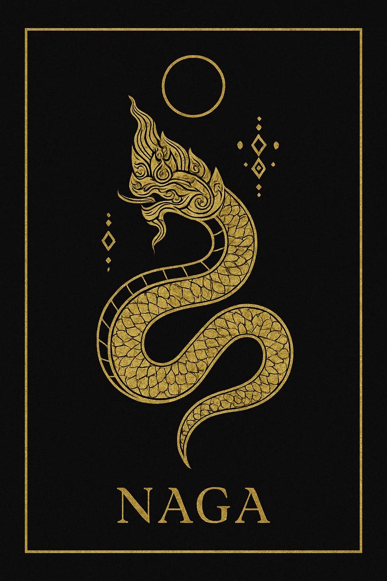 NAGA Serpent Wall Art - Thai Mythical Decor - Gold and Black Digital ...