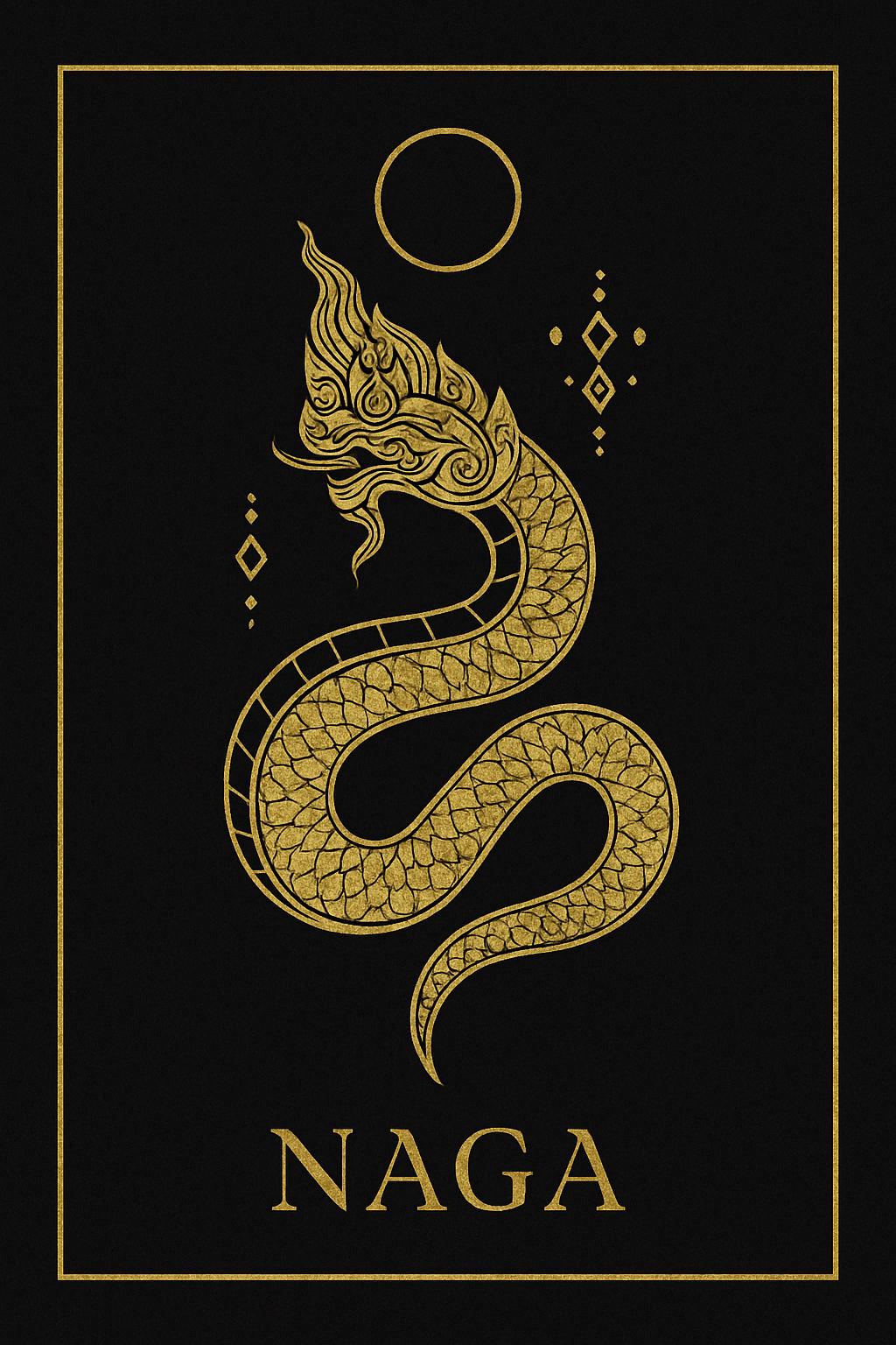 NAGA Serpent Wall Art - Thai Mythical Decor - Gold and Black Digital ...