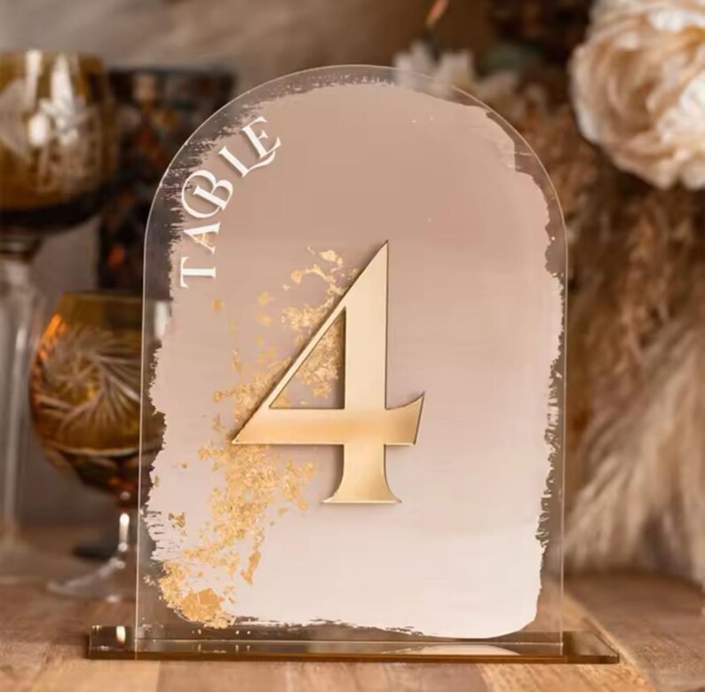 Luxury Arch Acrylic Ombre Beige Table Numbers With Gold Plexi for ...