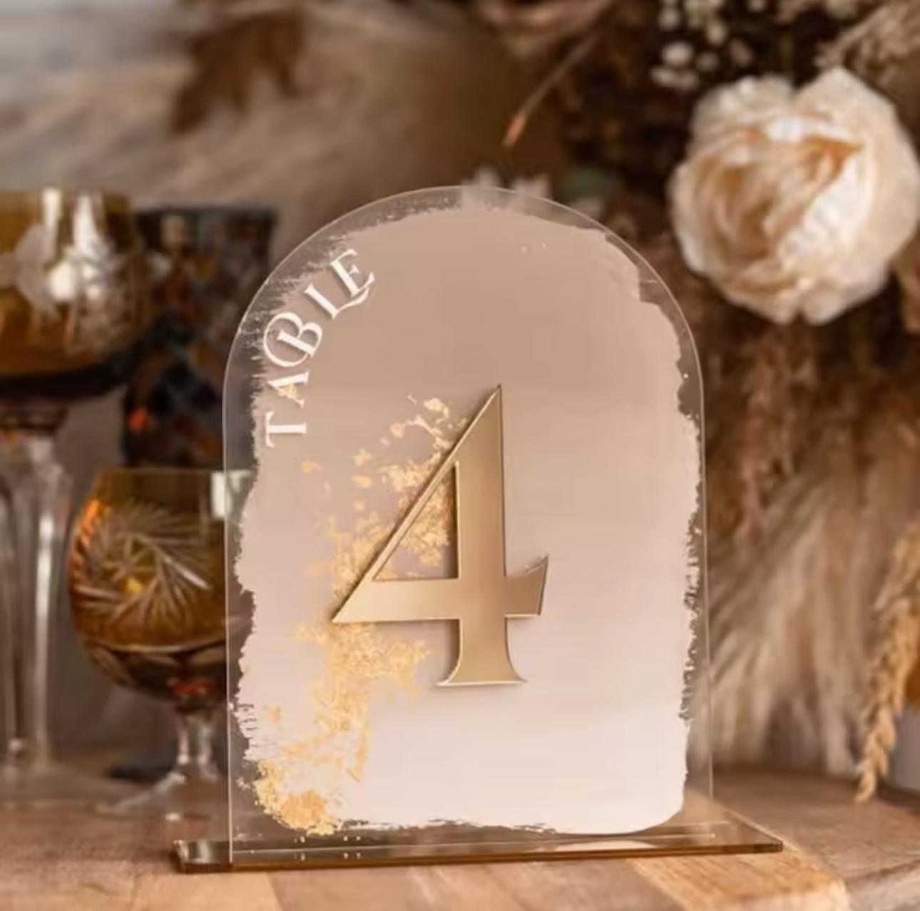 Luxury Arch Acrylic Ombre Beige Table Numbers With Gold Plexi for ...