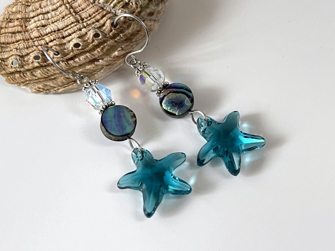 Swarovski Starfish Earrings, Sparkling Crystal Starfish Earrings, Beach ...