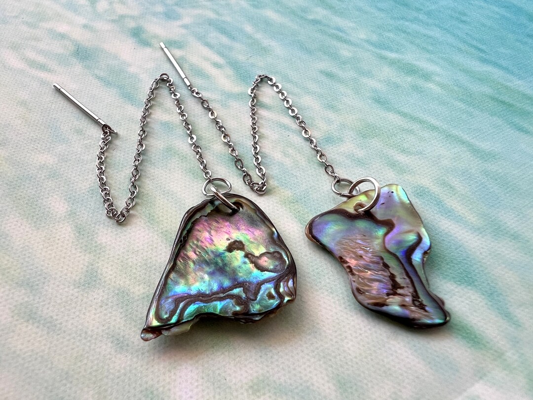 Genuine New Zealand Paua Shell Threader Earrings, Colourful Abalone ...