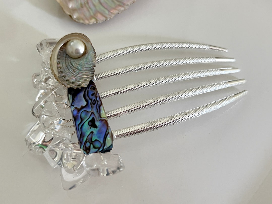 Clear Crystal Quartz Hair Comb, Paua Abalone Shell Hair Accessory ...