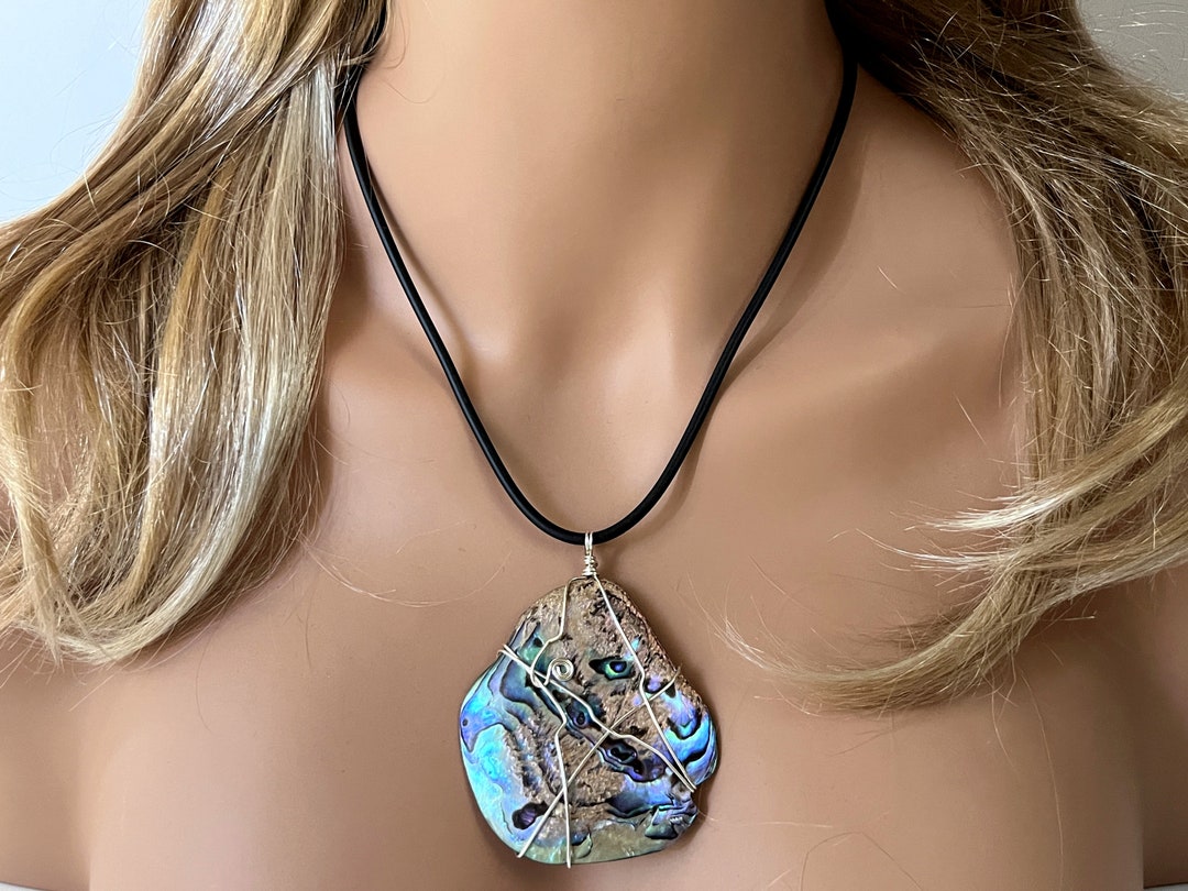 Extra Large Abalone Pendant, Paua Shell Necklace, Wire Wrapped Big Seashell Jewellery, Boho ...