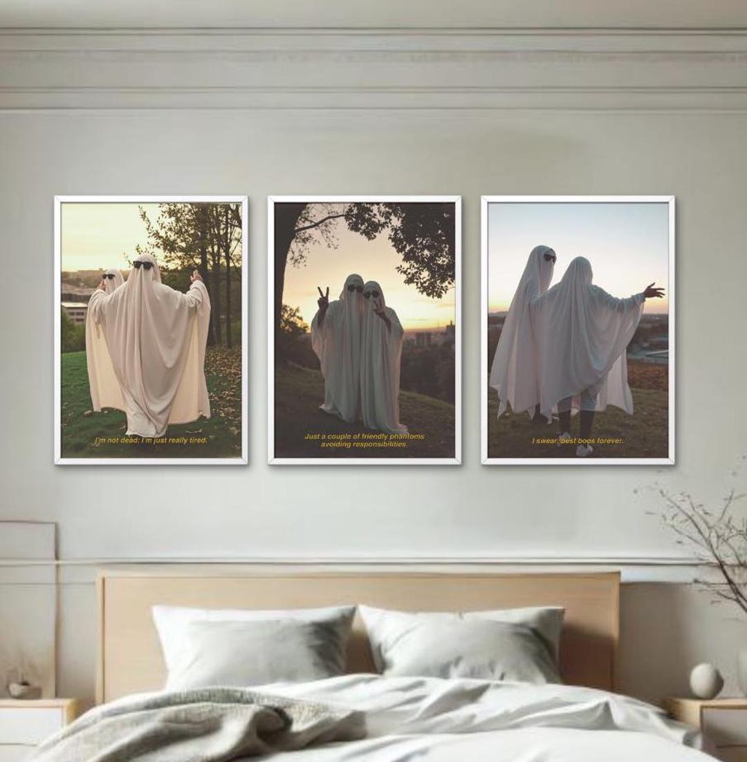 Set of 3 Whimsical Ghost With Sunglasses Yellow Subtitle Halloween Wall ...