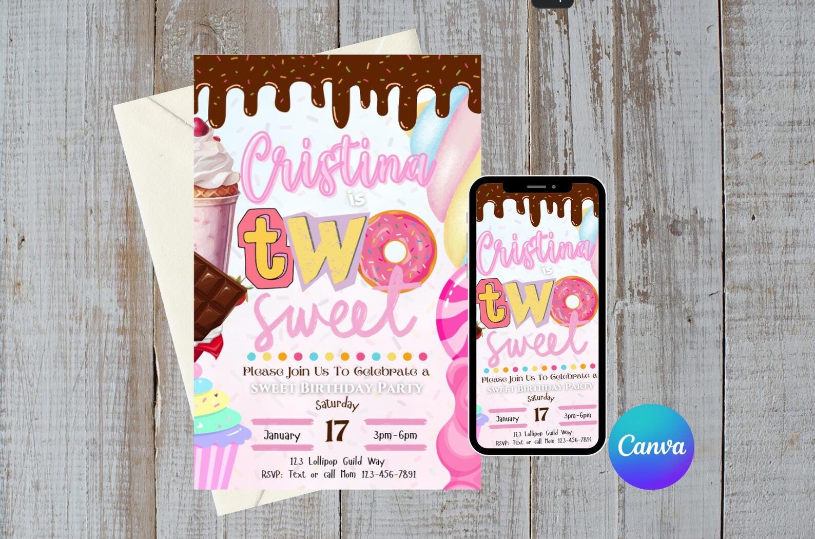 Editable Two Sweet Birthday Invitation, 2nd Birthday Party, 2nd Dessert ...