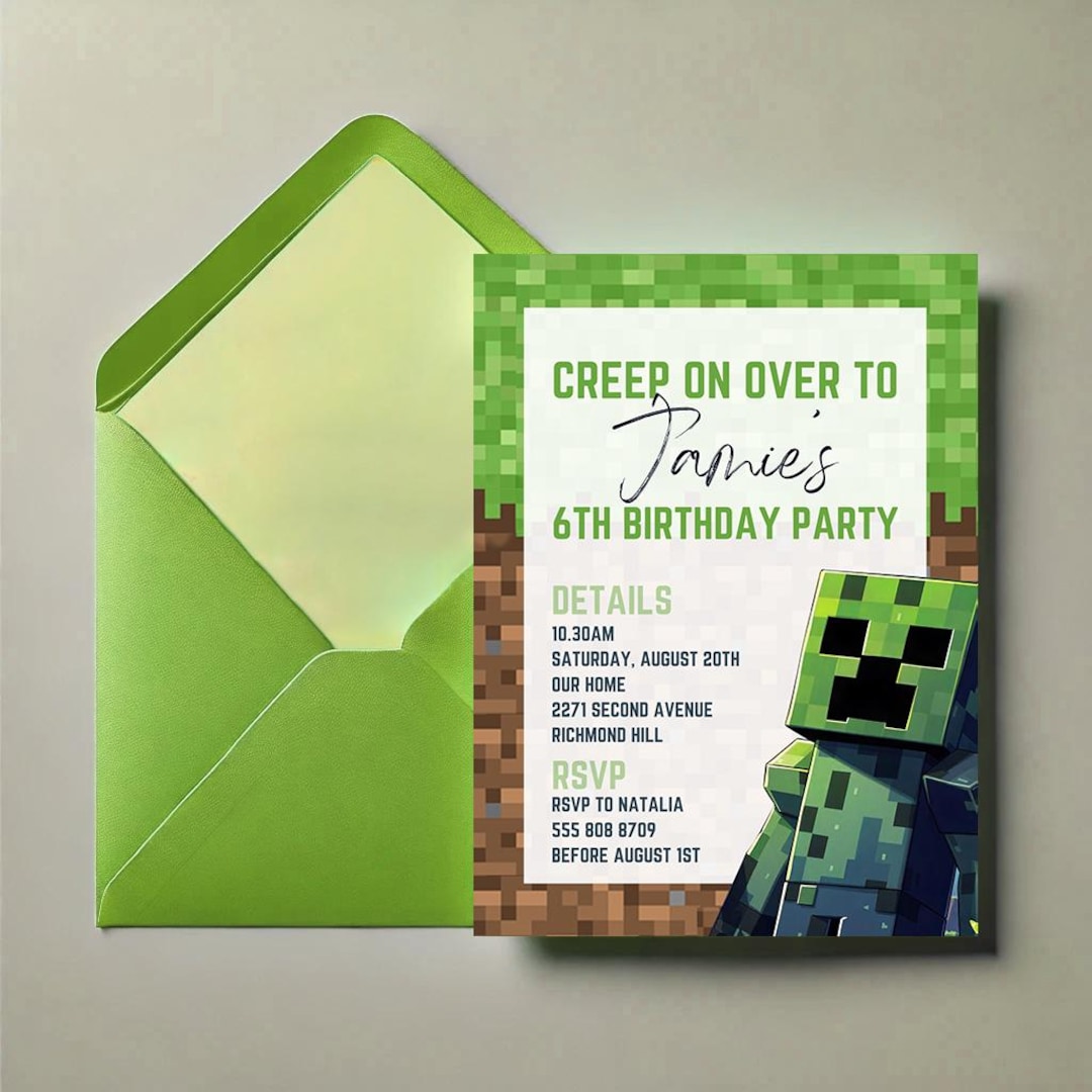 Minecraft Party Editable Invitation, Minecraft Birthday Party Evite ...