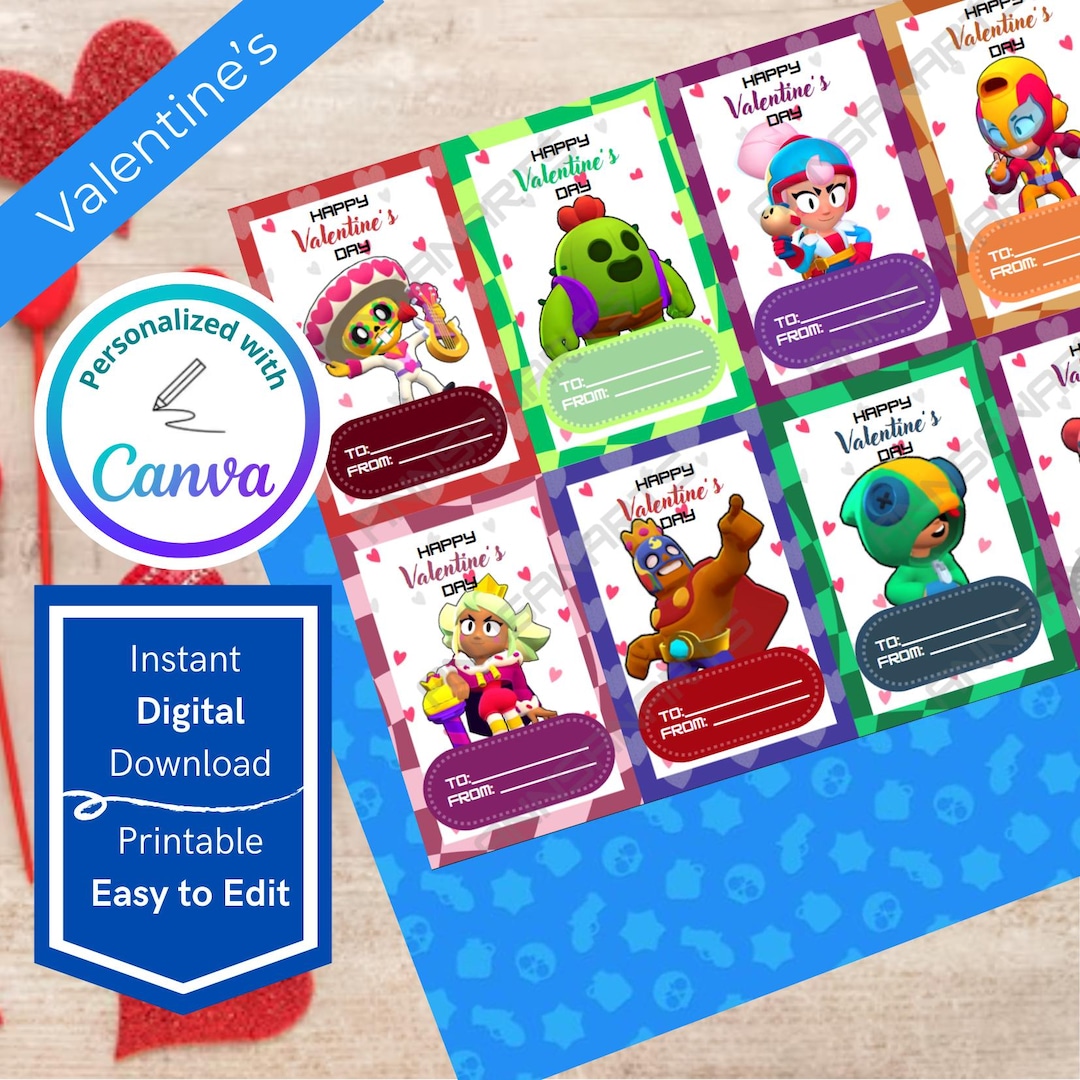Kid’s Brawl Stars Valentines Cards for School, Instant Download - Etsy