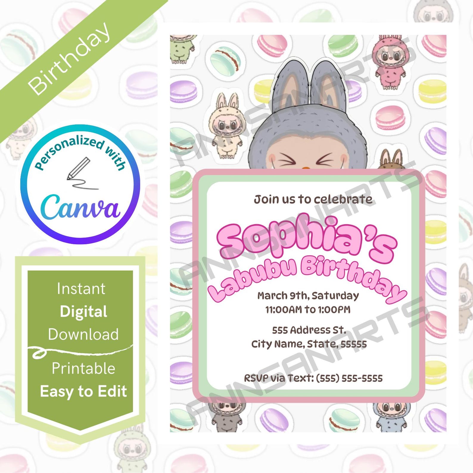 Labubu the Monsters Themed Birthday Invitation Template, Editable ...
