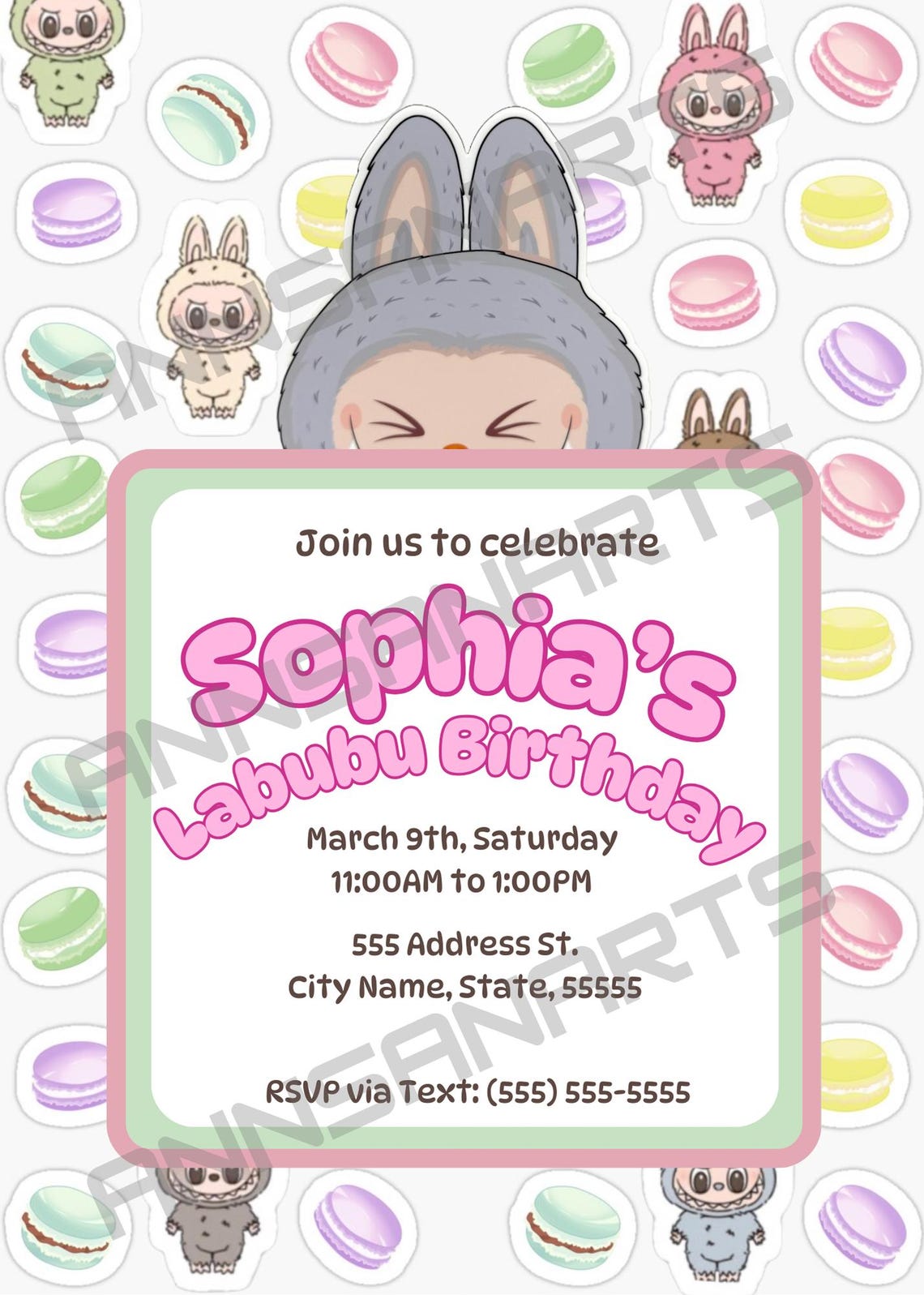 Labubu the Monsters Themed Birthday Invitation Template, Editable ...