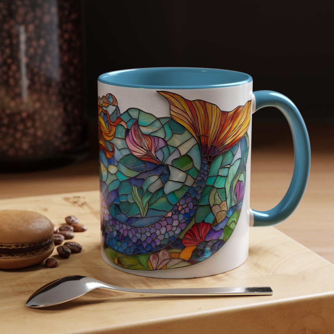 Stained Glass Mermaid Coffee Mug Colorful Ceramic Cup Gift for Sea ...
