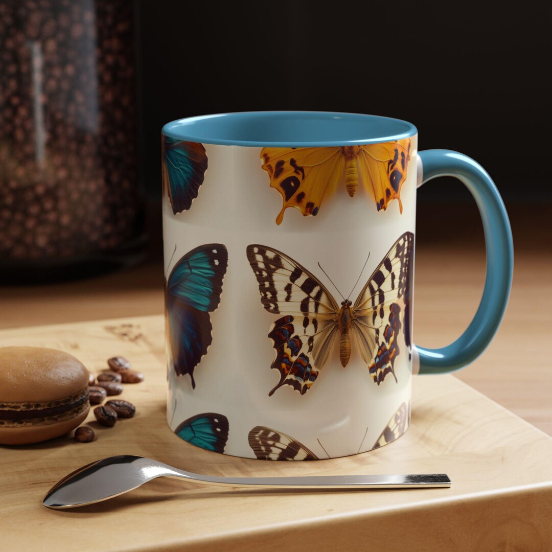 Beautiful Brilliant Blue Butterflies Ceramic Accent Coffee Mug (11oz ...
