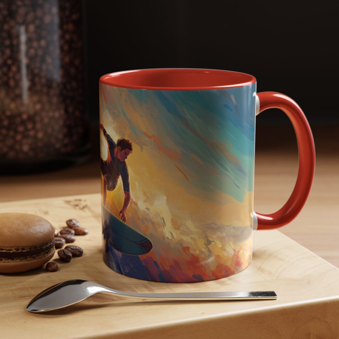 Surfing Spirit Coffee Mug Wave Art Ceramic Cup Beach Lover Gift Surfer ...
