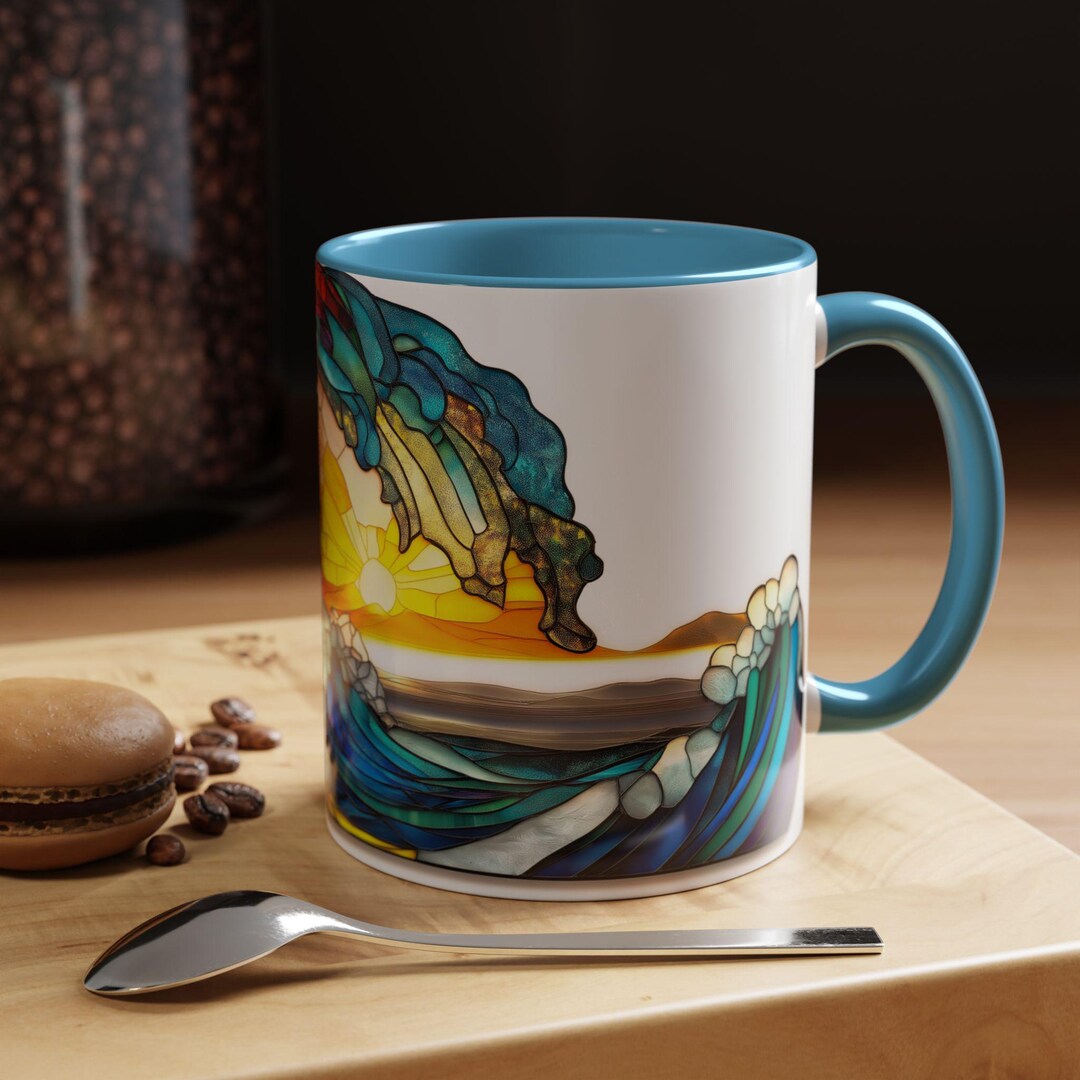 Stained Glass Style Ocean Wave Coffee Mug Beach Decor Gift for Surf ...