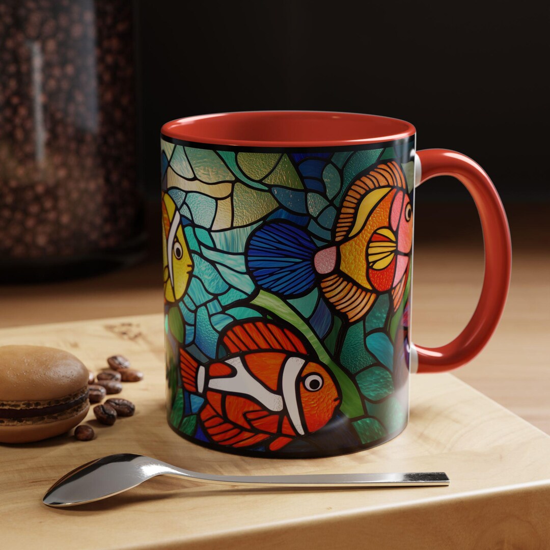 Vibrant Stained Glass Fish Mug, Ocean-themed Coffee Cup, Colorful ...