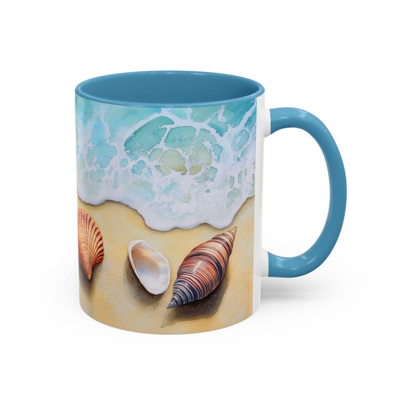 Coastal Charm Coffee Mug Beach Lover Gift Ocean Decor Seashell Tea Cup ...
