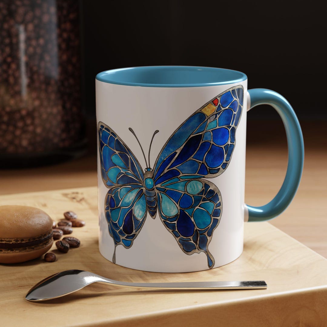 Stained Glass Butterfly Coffee Mug Artisan Tea Cup Unique Home Decor ...