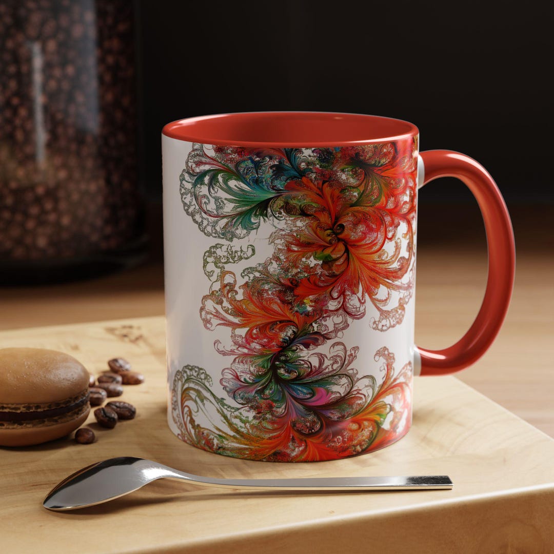 Vibrant Floral Accent Coffee Mug - Colorful Drinkware, Gift for Flower ...