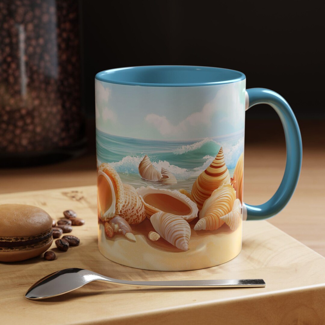 Beach Vibes Coffee Mug Ocean Shells Cup Coastal Decor Summer Gift ...