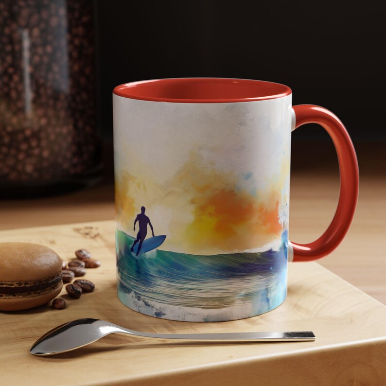 Surfing Sunrise Accent Coffee Mug Perfect Gift for Beach Lovers Surfers ...