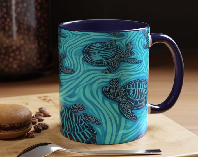 Holds 14 Oz. Handmade Sea Turtle Pottery Coffee Mug, Coffee Cup, Tea ...