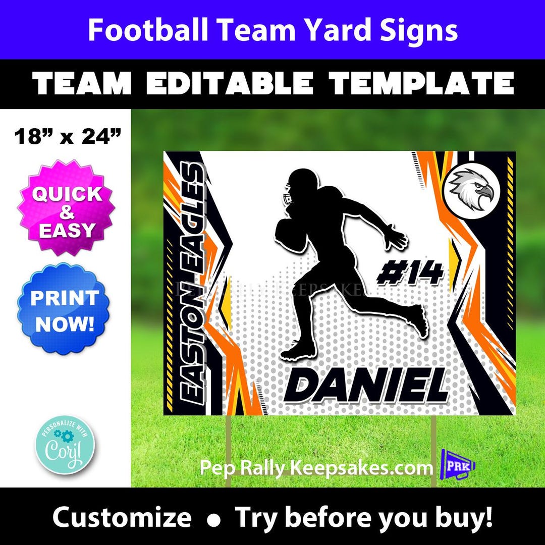 Football Yard Sign Template, Editable 18x24 Signs to Personalize for ...