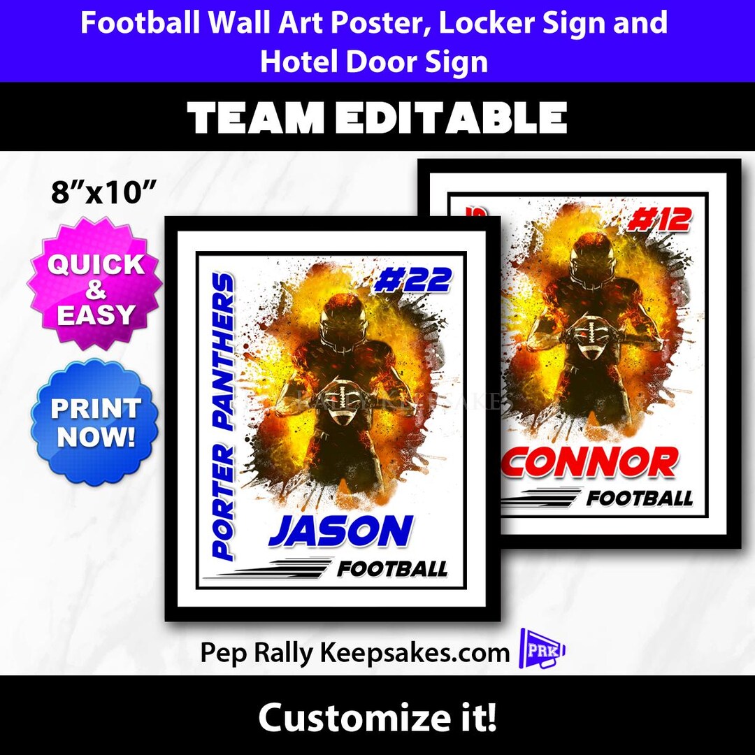 Football Locker Sign, Hotel Door Sign & Wall Art Poster With Fire to ...