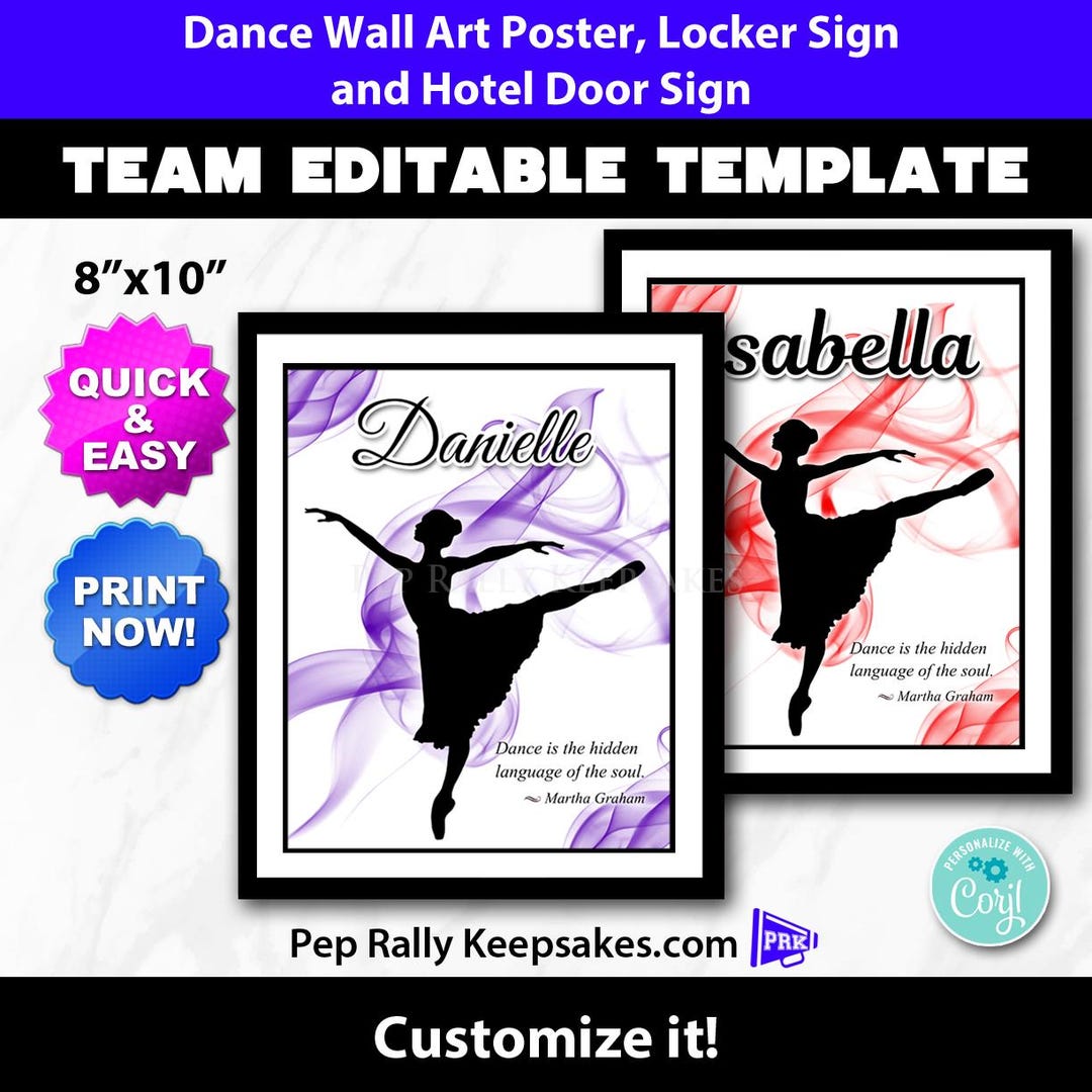 Dance Locker Sign, Hotel Door Sign and Wall Art Poster With Ballerina ...