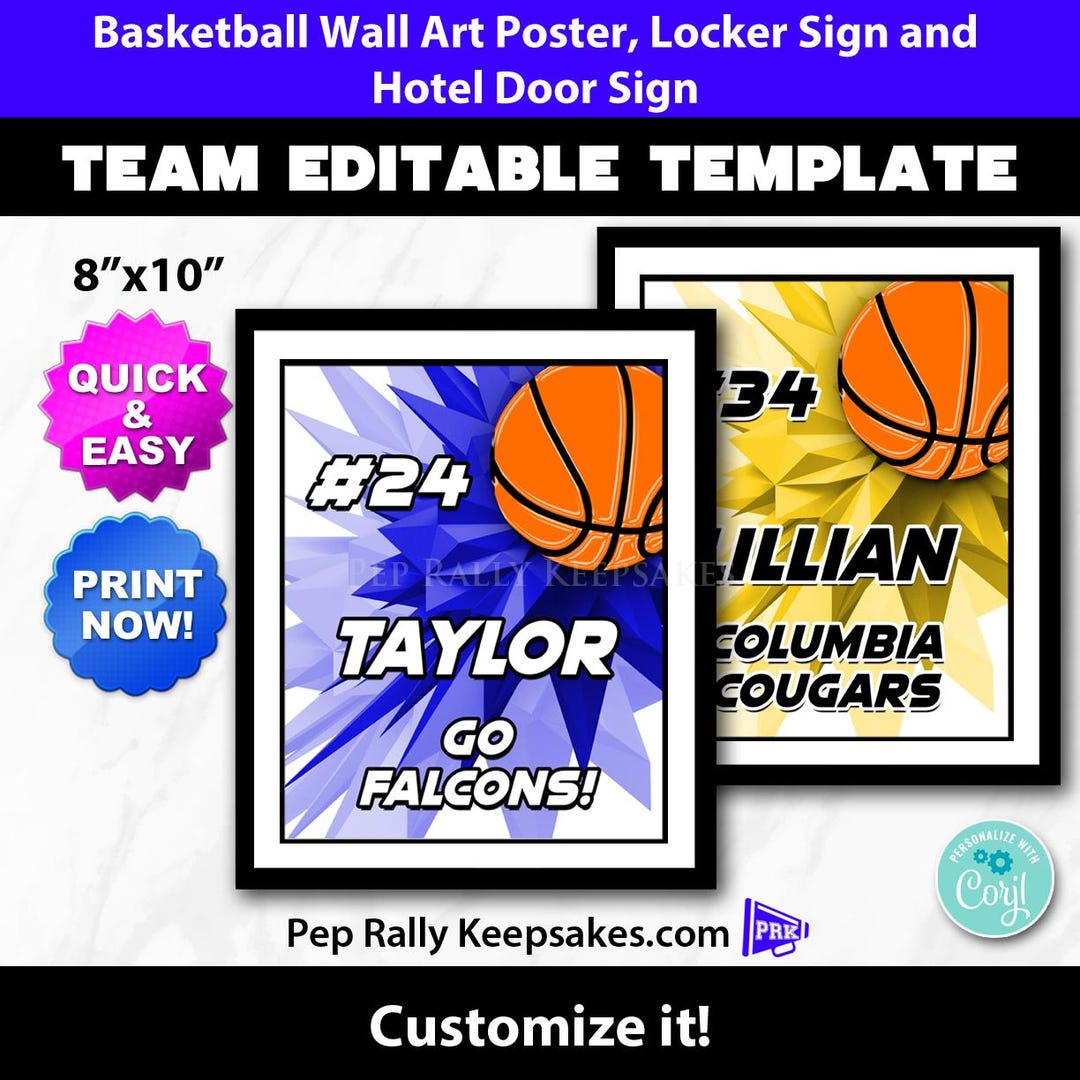 Basketball Locker Sign, Door Sign and Wall Art Poster to Personalize ...