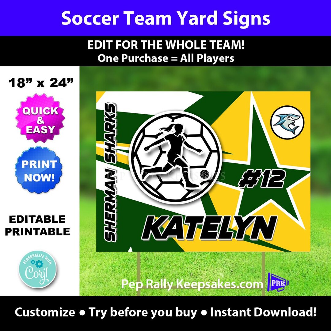 Soccer Yard Sign Team Template, Personalized Sports Gift, Editable ...