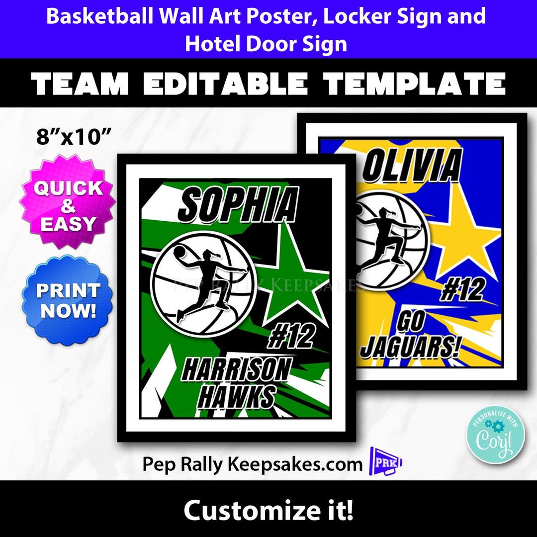 Basketball Locker Sign, Door Sign and Wall Art Poster With Star to ...