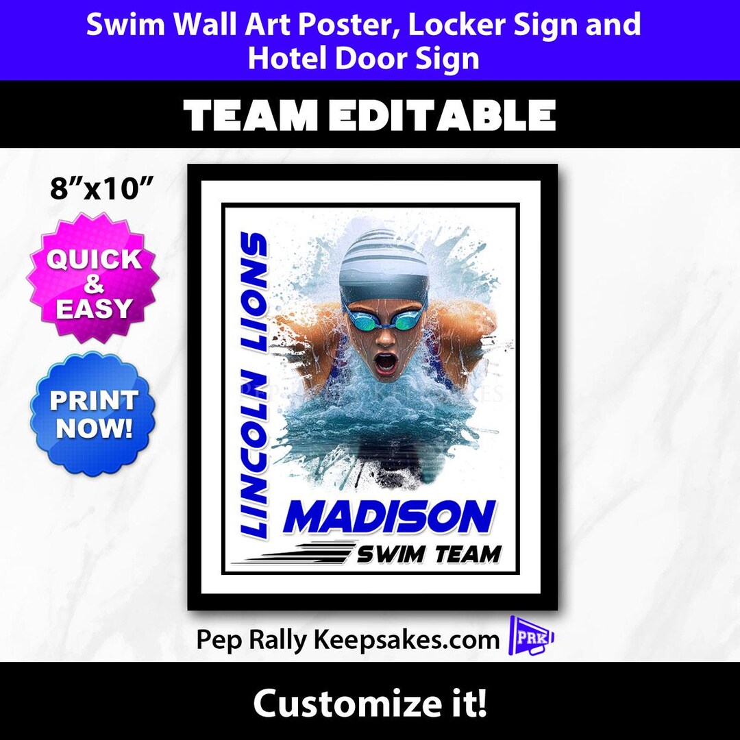Swim Poster, Personalized Swim Printable With Photo to Customize for ...