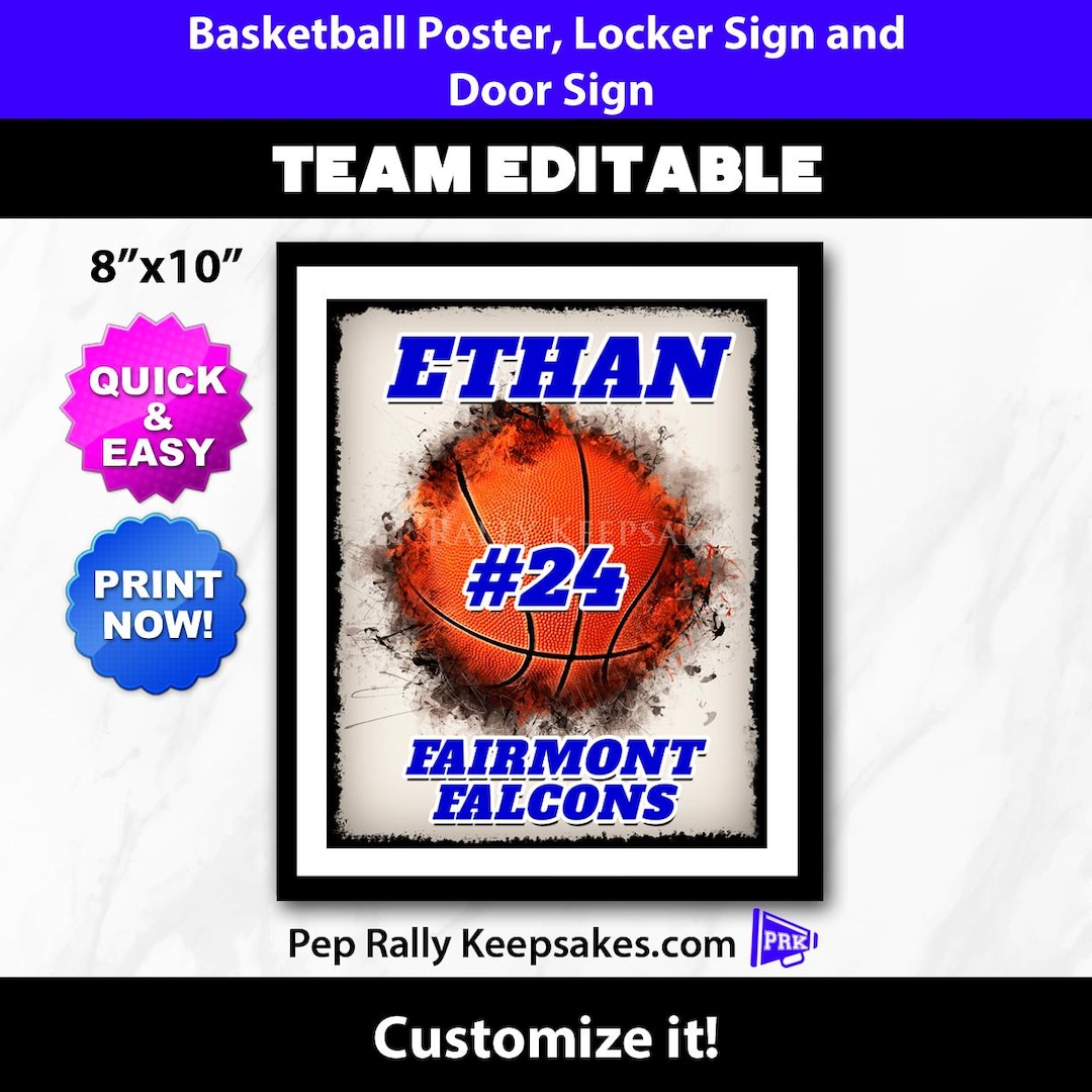 Personalized Basketball Poster, Basketball Wall Art Print With Name for ...