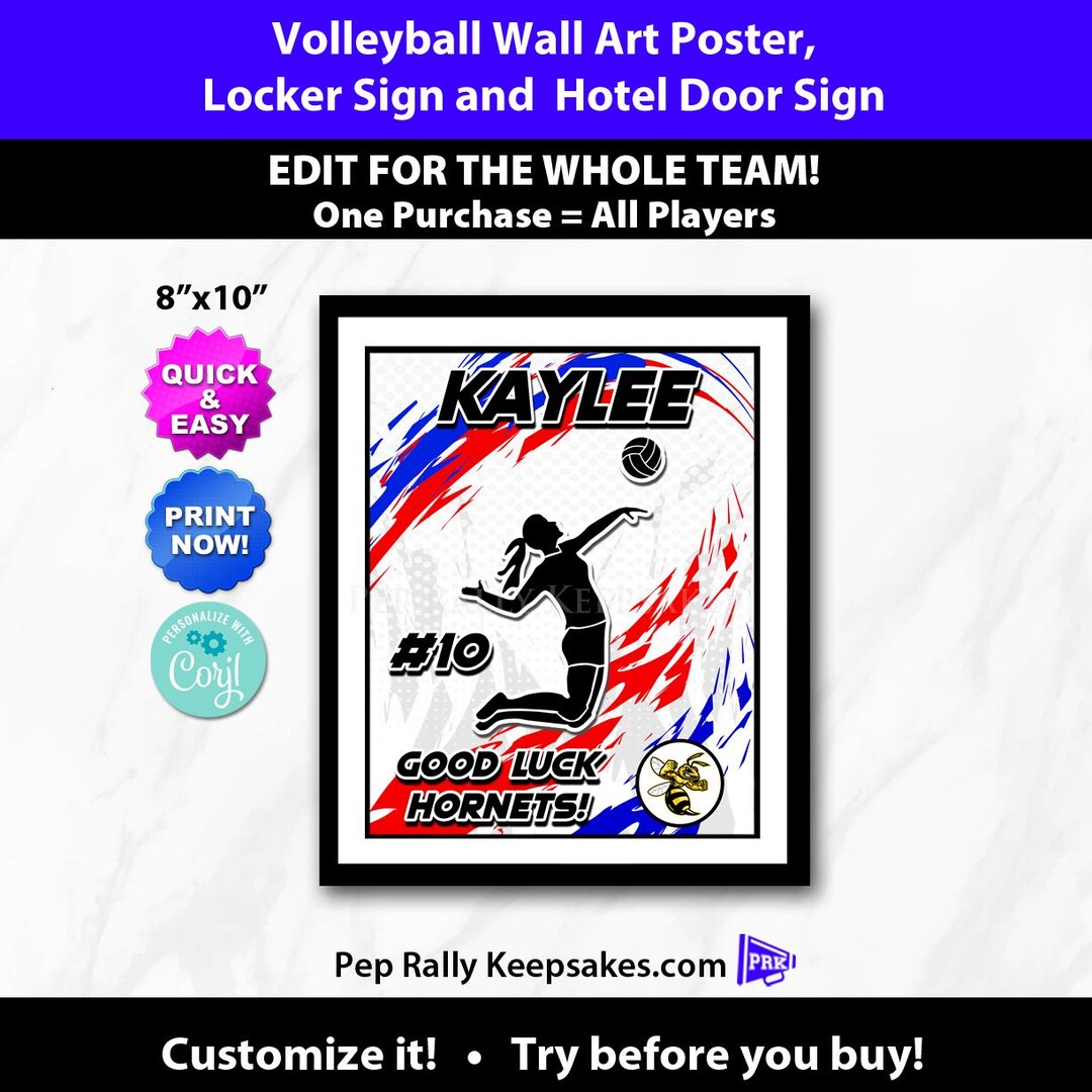 Volleyball Locker Sign Template, Door Sign and Wall Art Poster to ...