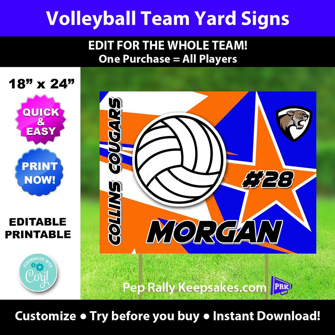 Volleyball Yard Sign Team Template, Personalized Sports Editable ...