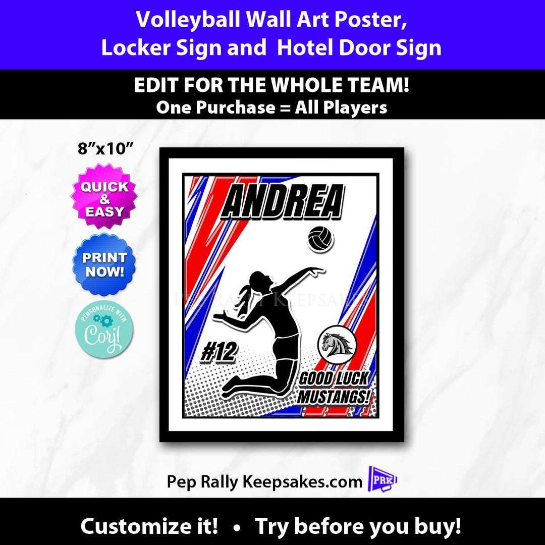 Volleyball Locker Sign Template, Door Sign and Wall Art Poster to ...
