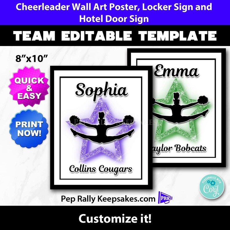 Cheerleader Locker Sign, Door Sign and Wall Art Poster to Personalize ...