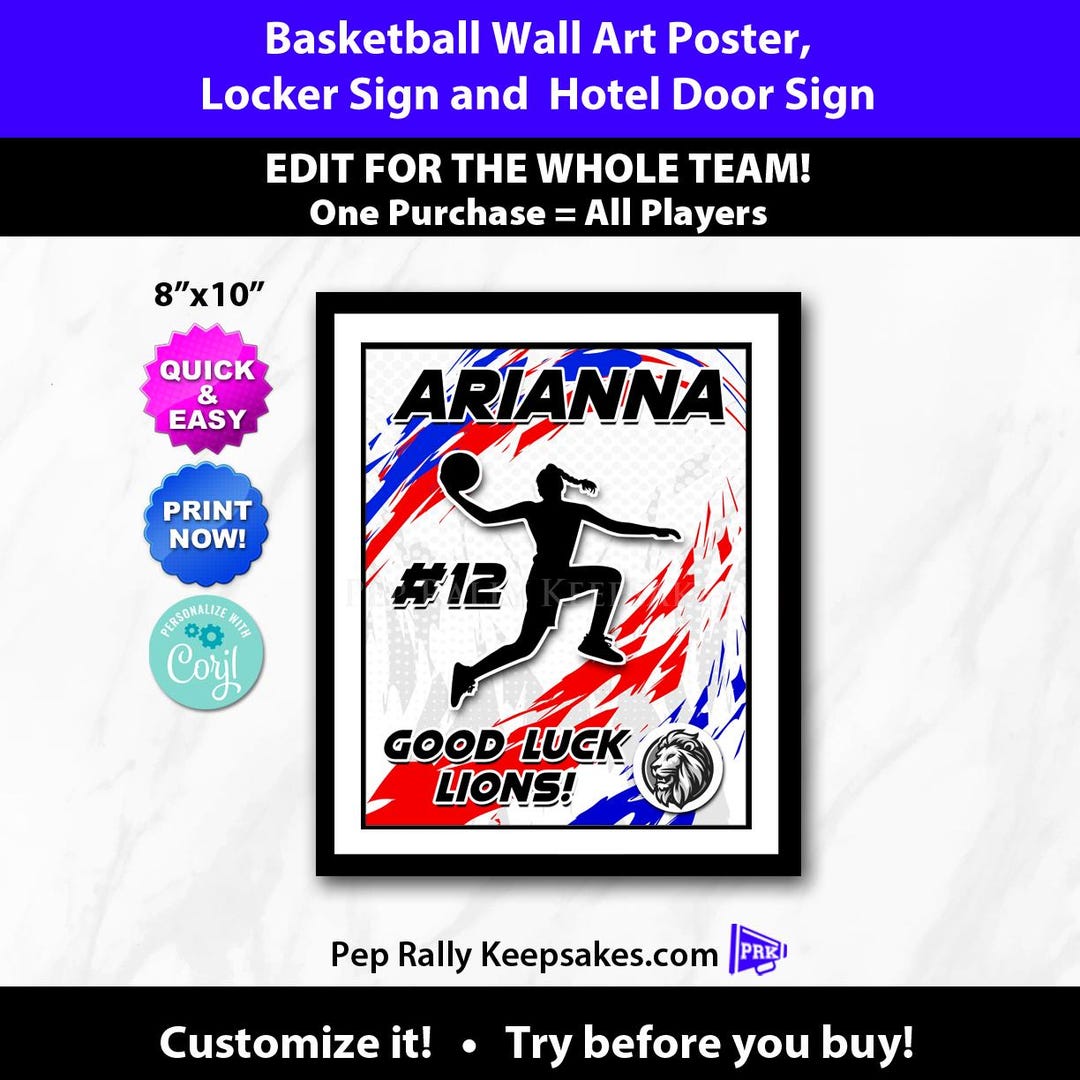 Basketball Locker Sign Template, Door Sign and Wall Art Poster to ...