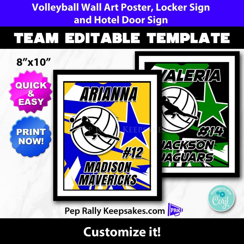 Volleyball Locker Sign, Door Sign and Wall Art Poster With Star to ...