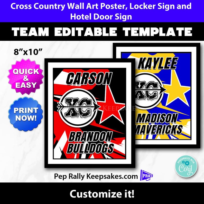 Cross Country Locker Sign, Door Sign and Wall Art Poster With Star to ...